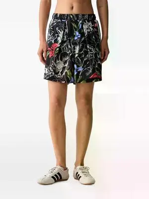 Adidas X Farm Rio Floral-print Side-stripe Shorts - Black
