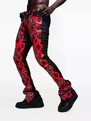 GUAPI Crimson Waxed-denim Jeans With Diamond Overlay