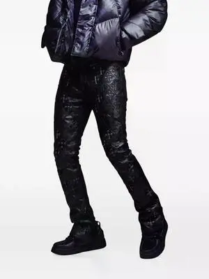 GUAPI Waxed Finish Quilted Panel Jeans - Black