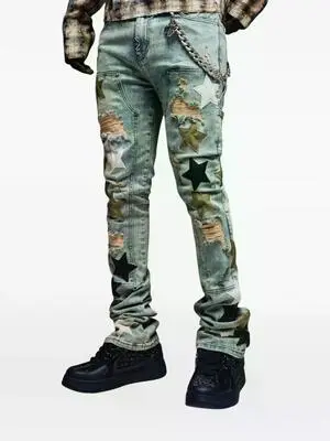 GUAPI Star Appliqué Distressed Jeans
