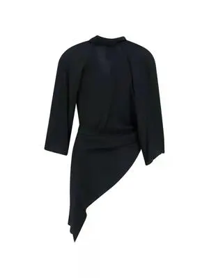 SEMICOUTURE Draped Asymmetric Hem Top - Black