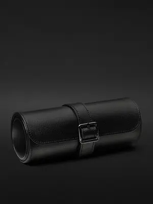 Wolf Textured Watch And Jewellery Roll - Black