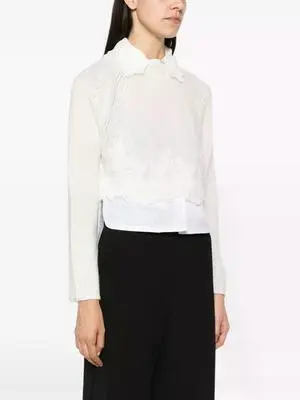 Ermanno Scervino Lace-trimmed Open-knit Cropped Sweater