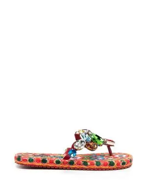 Dolce & Gabbana Embellished Carretto-print Flat Sandals