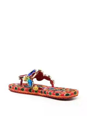 Dolce & Gabbana Embellished Carretto-print Flat Sandals