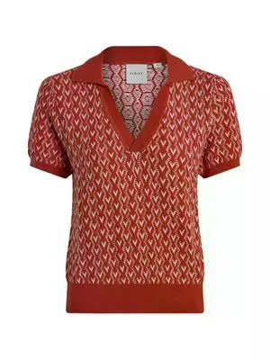 Varley Geometric Patterned V-neck Polo Top - Red
