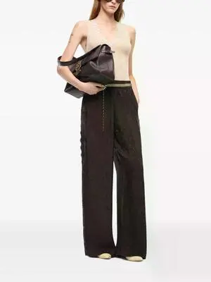 Pinko Palazzo Trousers With Floral Motif And Lace Trim - Brown