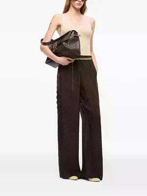 Pinko Palazzo Trousers With Floral Motif And Lace Trim - Brown