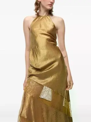 Pinko Asymmetrical Satin Midi Dress With Lace Trim