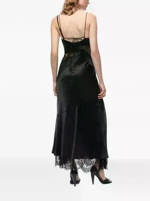 Pinko Long Satin Draped Dress With Lace Trim