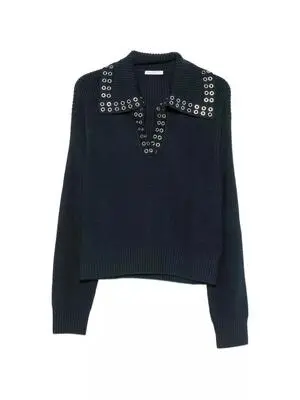 Patrizia Pepe Eyelet-embellished Ribbed-knit Sweater - Blue
