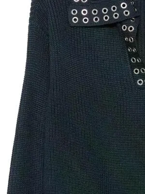 Patrizia Pepe Eyelet-embellished Ribbed-knit Sweater
