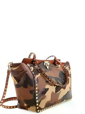 Valentino Garavani Rockstud Camouflage Leather And Canvas Medium Tote Bag
