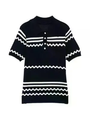 Cynthia Rowley Ziggy Cropped Polo Shirt - Blue