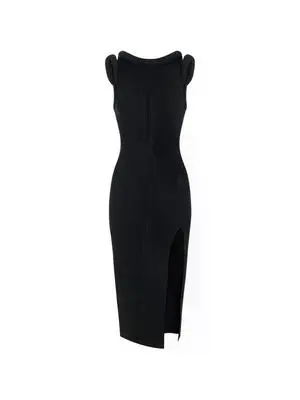 Elisabetta Franchi Ribbed Knit Dress With 3d Volume Detail - Black