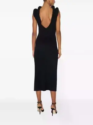 Elisabetta Franchi Ribbed Knit Dress With 3d Volume Detail - Black