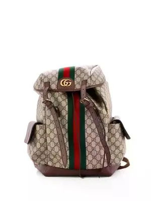 Gucci Ophidia Flap Gg Coated Canvas Medium Backpack - Brown