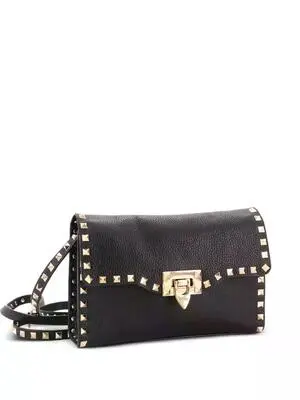 Valentino Garavani Valentino Garavani Rockstud Flip Lock Flap Leather Small Shoulder Bag Black