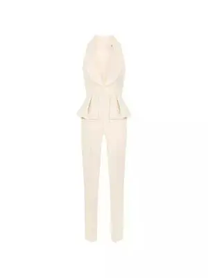 Elisabetta Franchi Jumpsuit In Lightweight Crêpe And Satin Fabrics - Neutrals