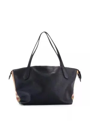 Burberry Welburn Leather And House Check Canvas Medium Tote Bag