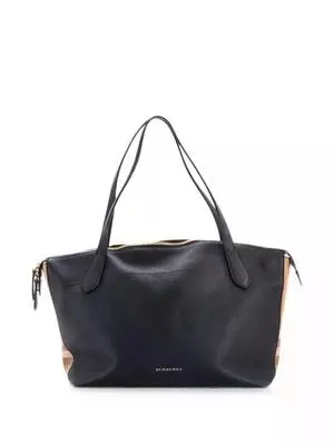 Burberry Welburn Leather And House Check Canvas Medium Tote Bag