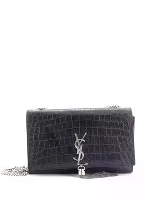 Saint Laurent Classic Monogram Tassel Crocodile Embossed Leather Medium Crossbody Bag - Black