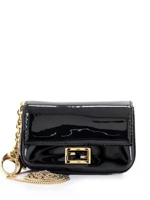 Fendi Chain Baguette Charm Bag Patent Nano Crossbody Bag - Black