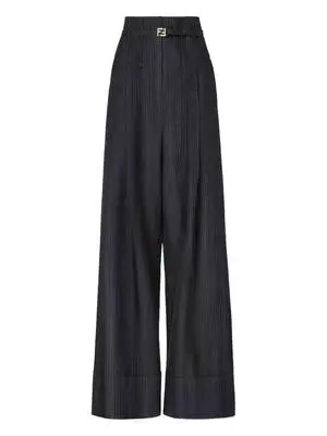 Fendi Pinstriped Wool Trousers - Black