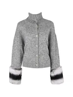 IZAAK AZANEI Faux-fur Cuff Button-down Cardigan