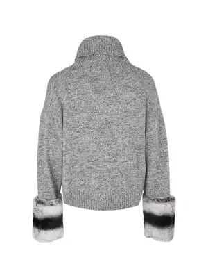 IZAAK AZANEI Faux-fur Cuff Button-down Cardigan