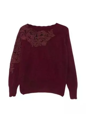 Ermanno Scervino Lace-embellished Boat-neck Knit - Purple
