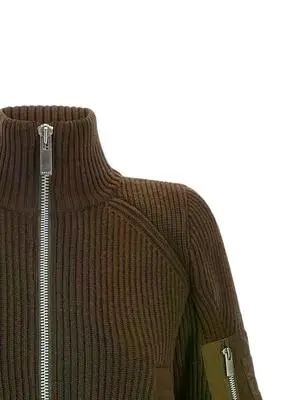 Sacai Ribbed-knit High-neck Jacket