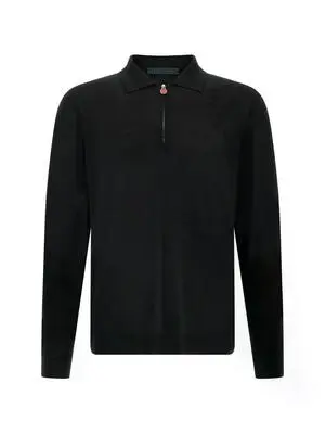 Kiton Half-zip 14 Micron Polo Shirt - Black