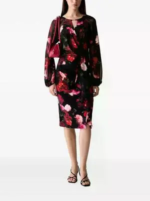 Joseph Ribkoff Floral-print Ruffled Midi Dress - Black