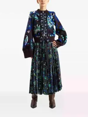Sacai Floral-print Pleated Midi Skirt - Brown