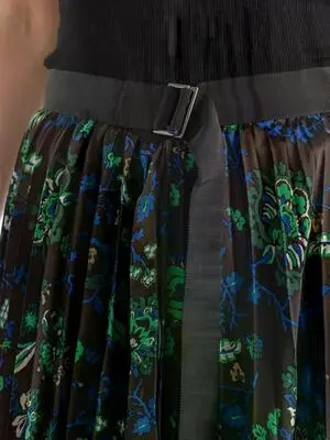 Sacai Floral Print Pleated Midi Skirt - Brown