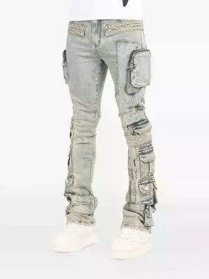 GUAPI Rhinestone-embellished Quilted-panel Jeans - Blue