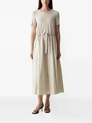 Joseph Ribkoff Maxi Drawstring-waist Short-sleeve Dress - Neutrals