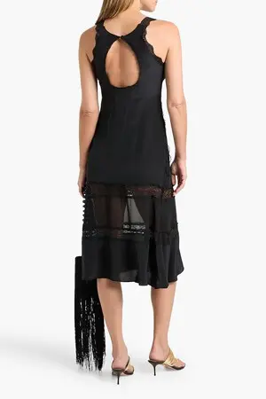 Farm Rio Satin, Chiffon, And Lace Paneled Midi Dress