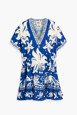 Farm Rio Printed Crepe De Chine Mini Dress - Blue