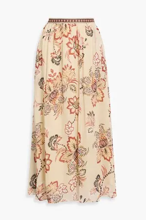 Farm Rio Floralprint Voile Midi Skirt - Sand