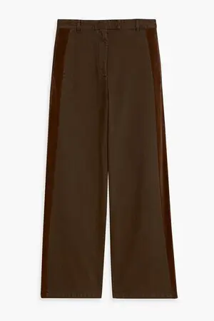 Dries Van Noten Velvettrimmed Cottontwill Wideleg Pants - Chocolate