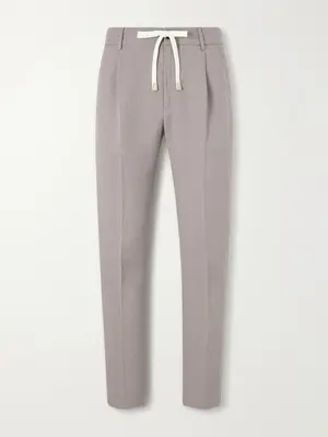 Eleventy Straight-leg Lyocell And Linen-blend Trousers - Green