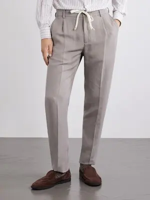 Eleventy Straight-leg Lyocell And Linen-blend Trousers - Green