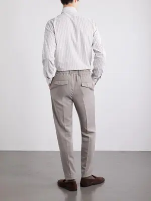 Eleventy Straight-leg Lyocell And Linen-blend Trousers - Green