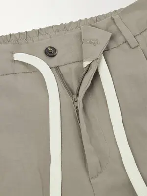 Eleventy Straight-leg Lyocell And Linen-blend Trousers - Green
