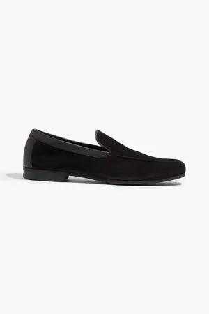 John Lobb Pebbled Leathertrimmed Suede Loafers - Black