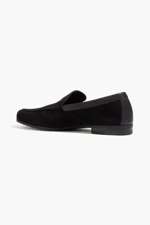 John Lobb Pebbled Leathertrimmed Suede Loafers