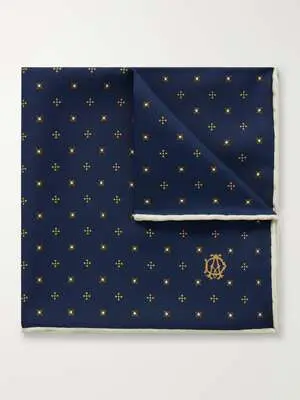Dunhill Floral-jacquard Silk Pocket Square - Blue
