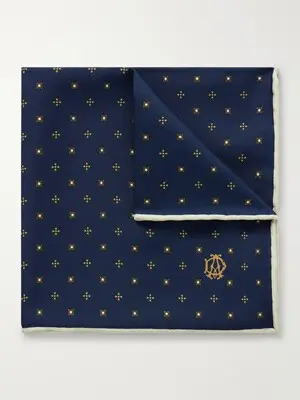 Dunhill Floral-jacquard Silk Pocket Square - Blue